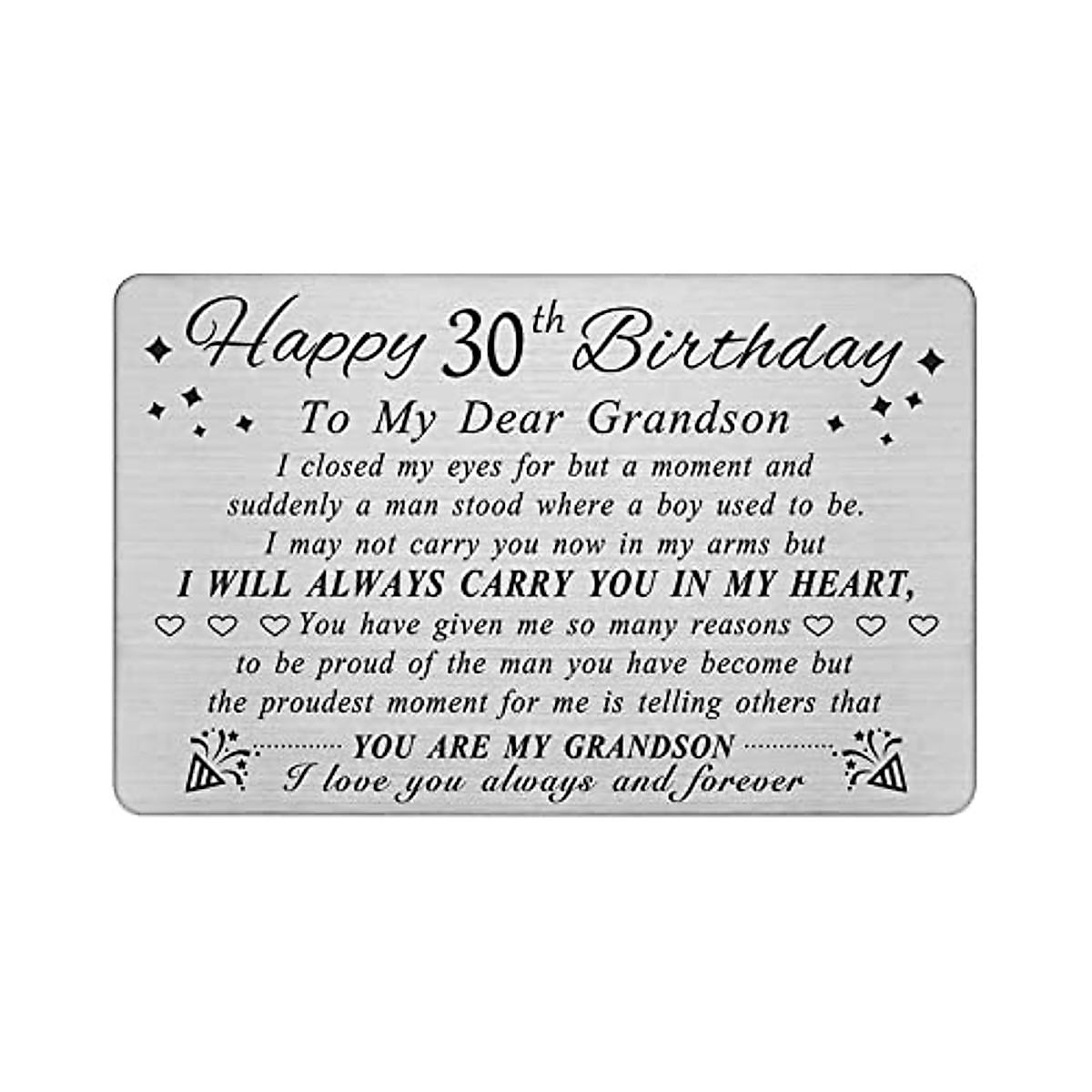 DEGASKEN Grandson 30th Birthday Card - Birthday Gifts for 30 Year Old Grandson - 30th Birthday Decorations for Grandson, Personalized Engraved Wallet card