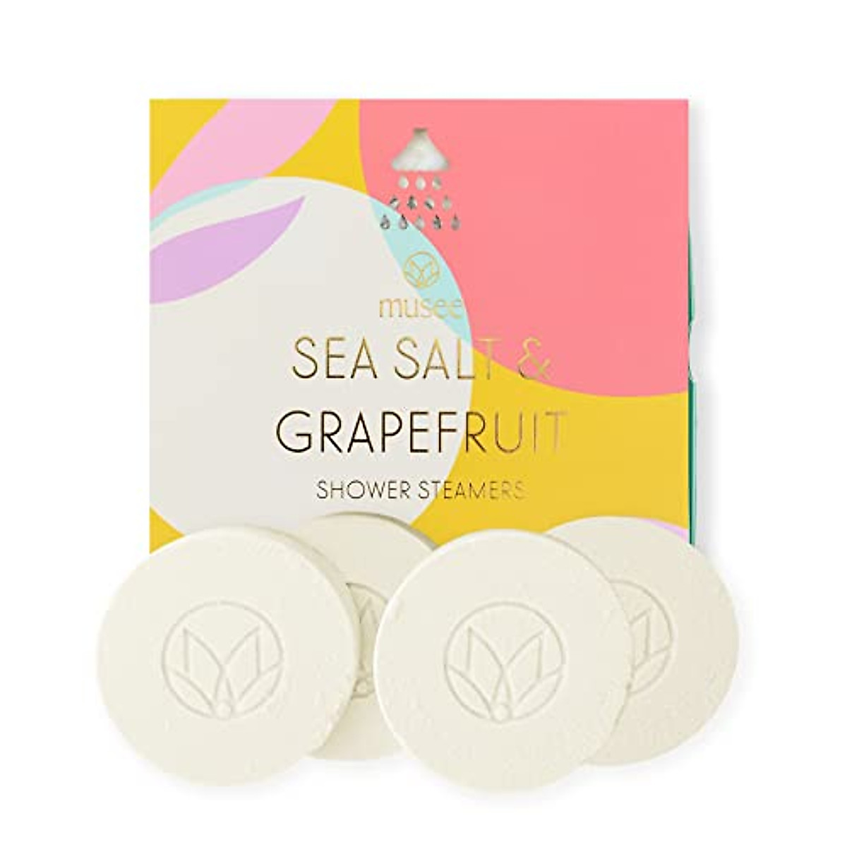 Musee Shower Steamers - Sea Salt and Grapefruit | Relaxing Aromatherapy Shower Steamer Set | Spa Gift for Women and Men|Perfect Birthday Gifts | Hand Made in The USA |Contains 4 Shower Bombs