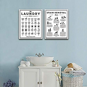 Ecyanlv Symbols and Stain Removal Laundry Sign Canvas Art Posters Prints Black White Painting Laundry Room Wall Decor Housewarming Gift 16X20Inchx2 Unframed