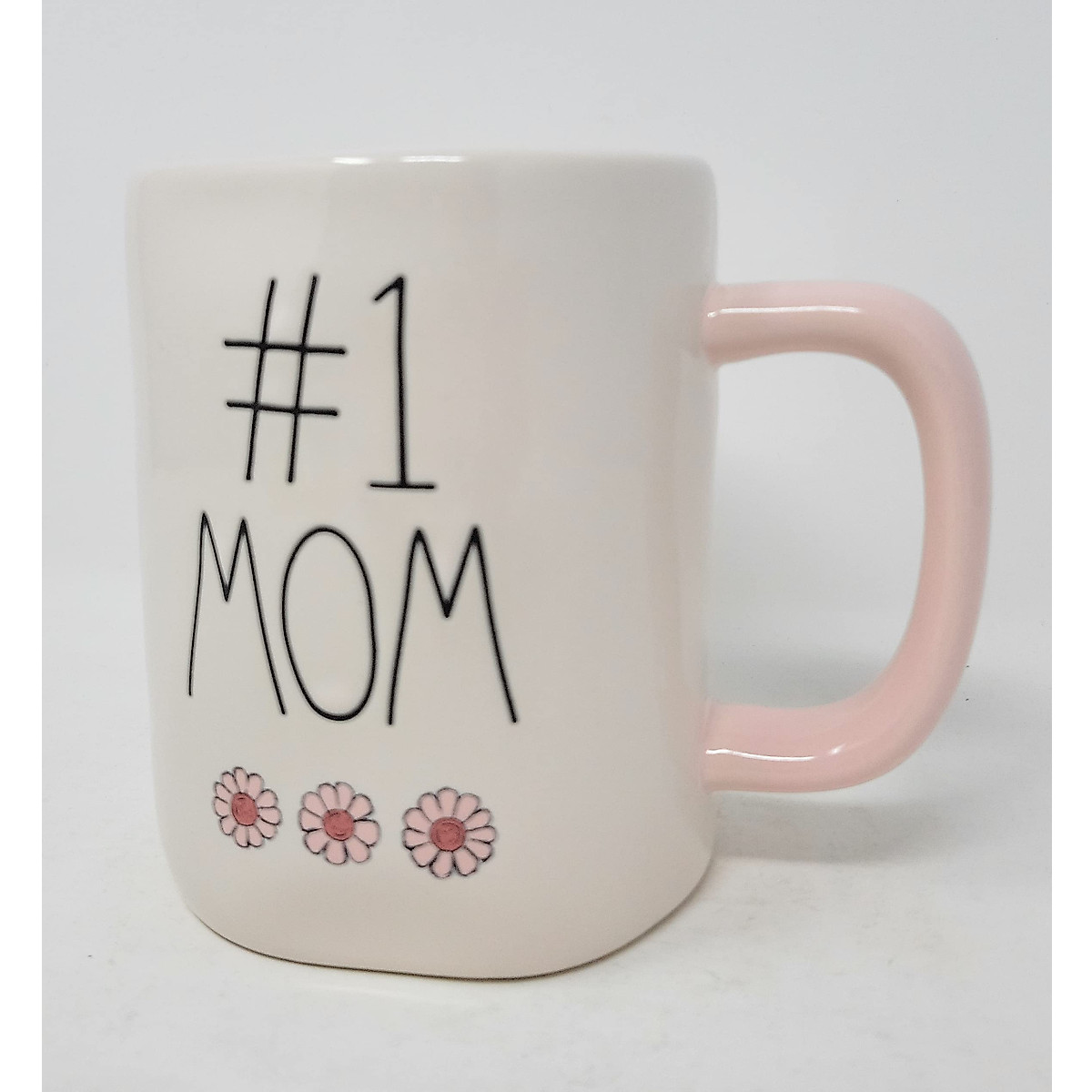 Rae Dunn #1 MOM Mug, With Pink Flowers and Handle, LL Coffee, Tea, Latte, Hot Drinks, Ceramic By Magenta, Mother's Day Birthday Holiday Gift, Gifts