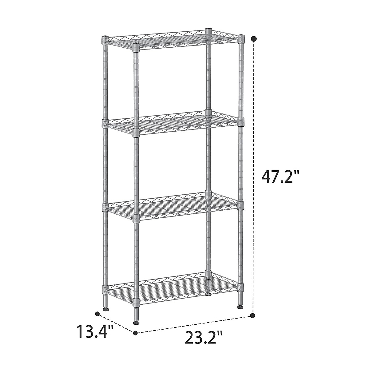 SINGAYE 4 Shelves Adjustable Storage Shelf Wire shelving Storage Rack 520lbs Loading Capacity Standing Shelf Units,23.2" W x 13.4" D x 47.2" H for Kitchen Office Pantry Room,Silver
