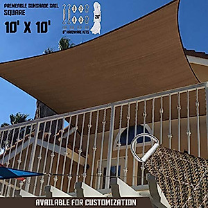 TANG Sunshades Depot 10'x10' Brown Sun Shade Sail with 6" in Hardware Kit 180 GSM Square U*V Block Durable Fabric Outdoor Canopy Patio Garden Yard Pergola Kindergarten Playground Custom