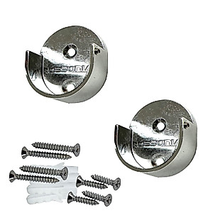 Desunia Closet Rod Support Flanges with Screw On Attachment | Heavy Duty Clothes Pole End Sockets for Wardrobes |Polished Chrome | 2 Pack