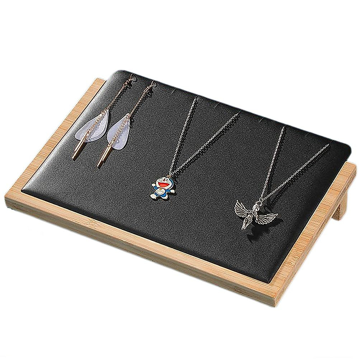 Dreamhousey Solid wood beveled jewelry rack necklace display tray, Pendant Long Chain display board, jewelry store trade selling display stand counter prop (black (large))