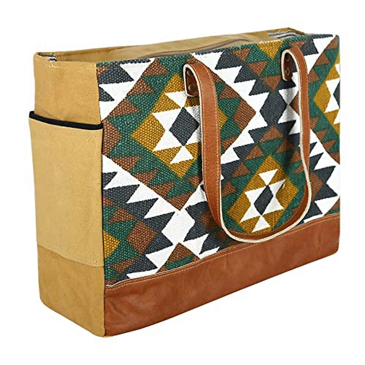 KPL Sel De Mer Upcycled Canvas and leather Hand Bag Cowhide Tote Bag shopping bag carry on leather bag