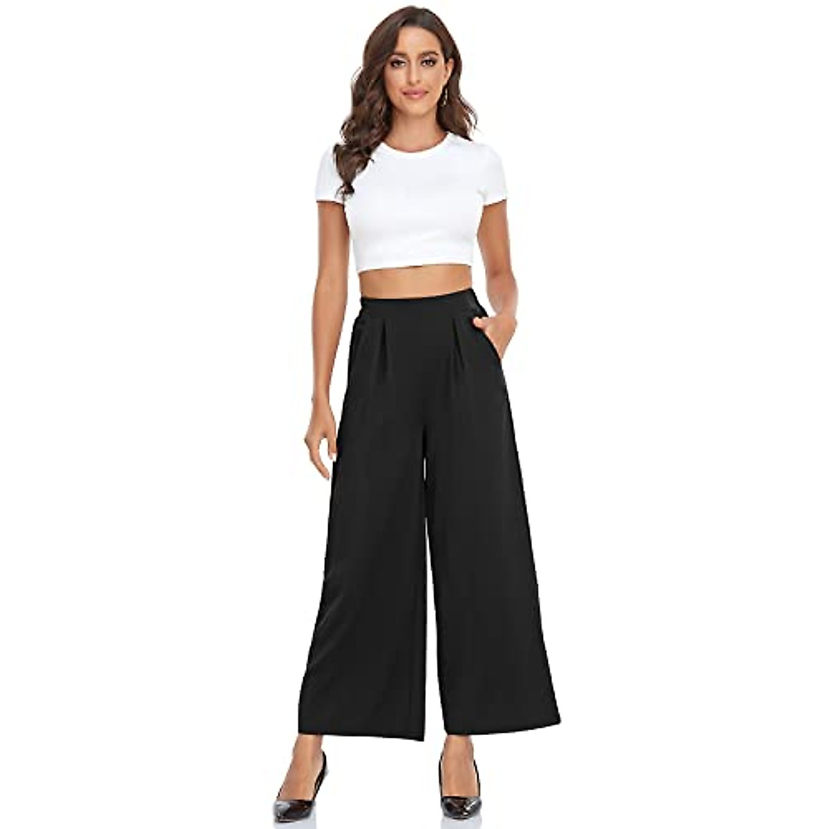 Arolina Women High Waist Wide Leg Long Pants Loose Fit Casual Palazzo Lounge Pants with Pockets