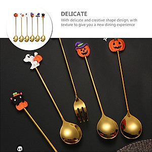 Spoons 6pcs Halloween Spoons Pumpkin Witch Hat Ghost Spoons Dessert Spoon Coffee Spoon Ice Cream Spoon Tea Spoon Mixing Spoons for Halloween Home Party Golden Serving Utensils