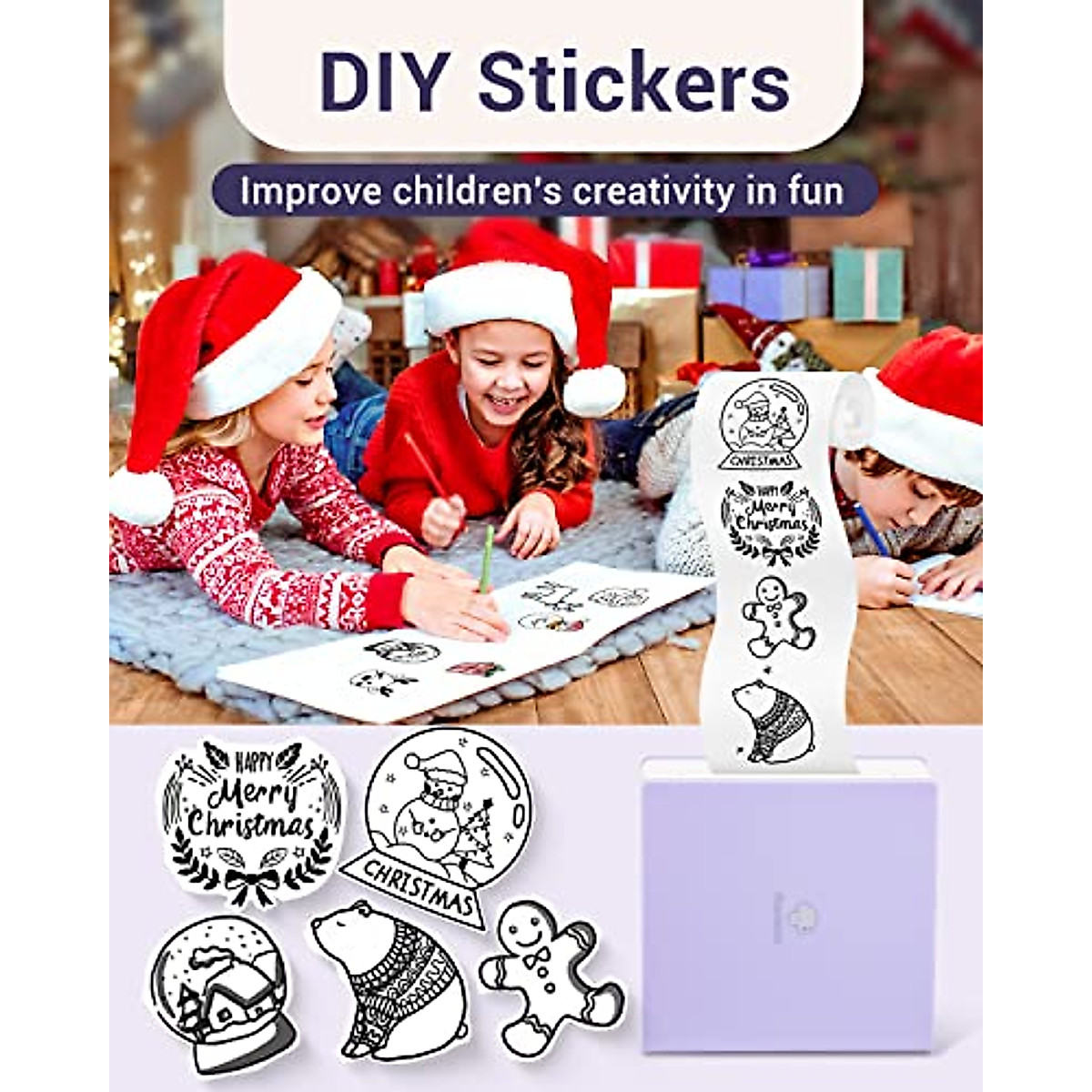 Phomemo Pocket Printer - M02 Mini Bluetooth Wireless Sticker Printer, Compatible with iOS & Android, Thermal Mobile Printer for Fun, memo, to-do List, Work Notes, DIY Journal, Purple