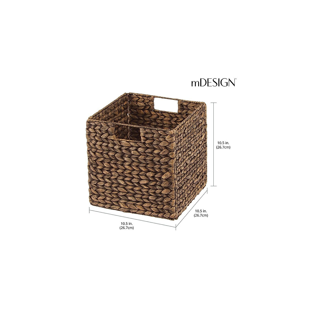 mDesign Natural Woven Hyacinth Cube Organizer Basket with Handles, Storage for Bathroom, Laundry Room Shelf or Nursery - Perfect for Cubby Storage Units - Hold Blankets and Books - 6 Pack, Brown Wash