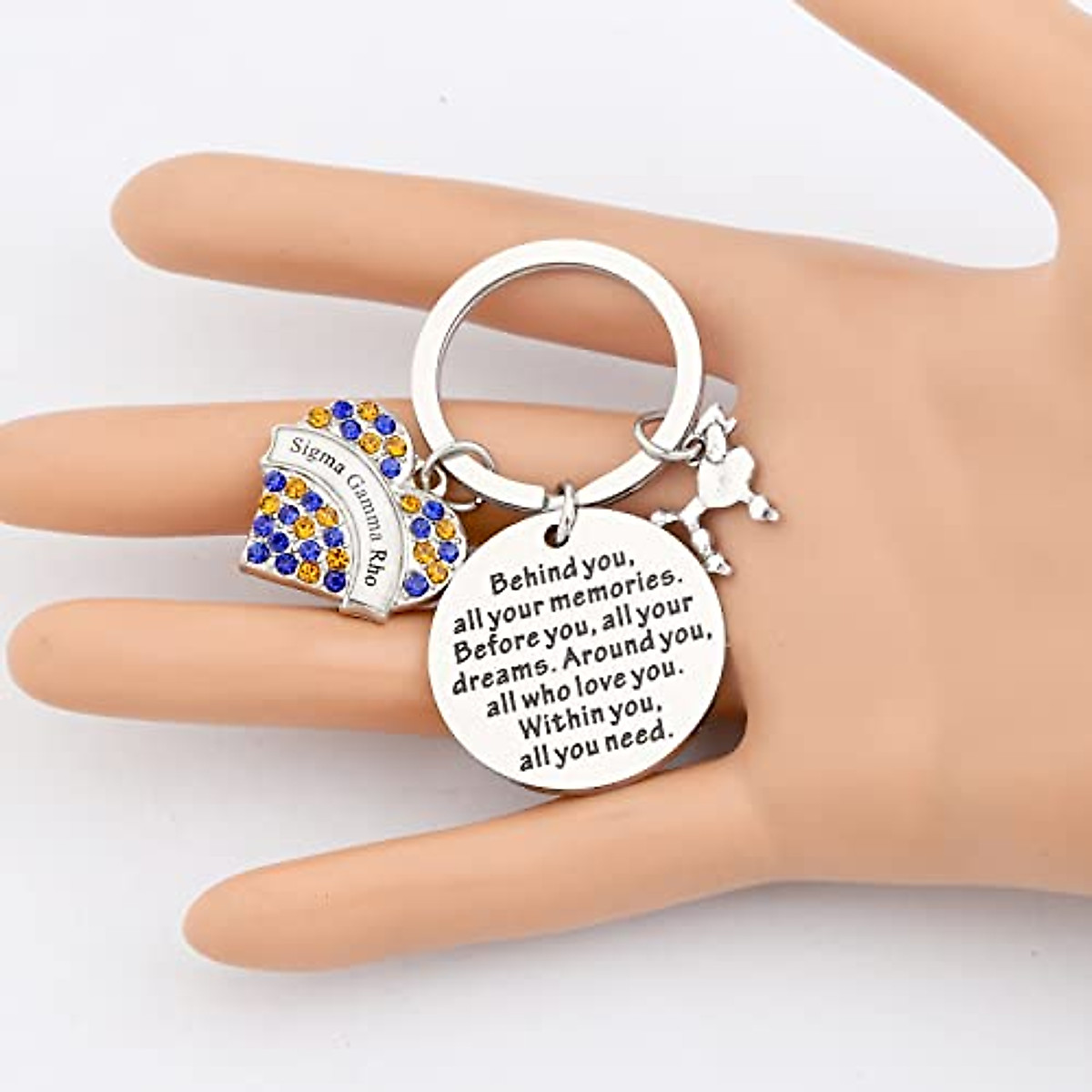 FEELMEM Sigma Gamma Rho Sorority Keychain Behind You All Your Memories Keychain Inspired Greek Sorority Gift Sorority Sister Jewelry (Sigma Gamma Rho-ky)