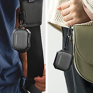 Maxjoy for Airpods 3 Case Cover, Airpods 3 Protective Case Gen 3 Translucent Carbon Fiber Hard Shell Rugged Shockproof Cover with Keychain Compatible with Apple Airpods 3rd Generation 2021, Black