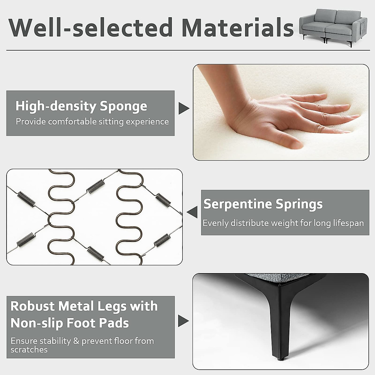 Giantex 2-Seat Sofa Couch, 66" L Modern Loveseat, Thick Cushion, Armrest Magazine Holder with 2 Pockets, Metal Legs, Ideal for Living Room Reception Room Office