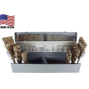 Chicago-Latrobe 550 115 Piece Heavy-Duty Cobalt Steel Jobber Length Drill Bit Set, Gold Oxide Finish, Round Shank, Spiral Flute, 135 Degree Point Angle