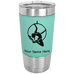 LaserGram 20oz Vacuum Insulated Tumbler Mug, Aerial Hoop, Personalized Engraving Included (Faux Leather, Teal)