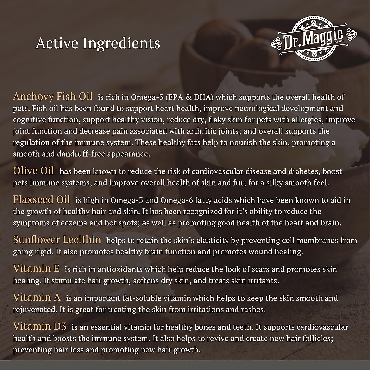 Dr. Maggie Skin and Coat | Omega 3 Supplement with Fish Oil, Flax, and Olive Oil | 240 ml