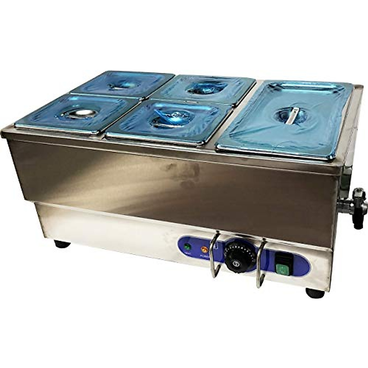 INTSUPERMAI 5 Pots Electric Commercial Food Soup Warmer Canteen Buffet Steam Heater Stainless Steel 110V 1500W 1/6 GN x4+1/3GN x1 6 inch deep Adjustable Temp Restaurants, Catering and Parties