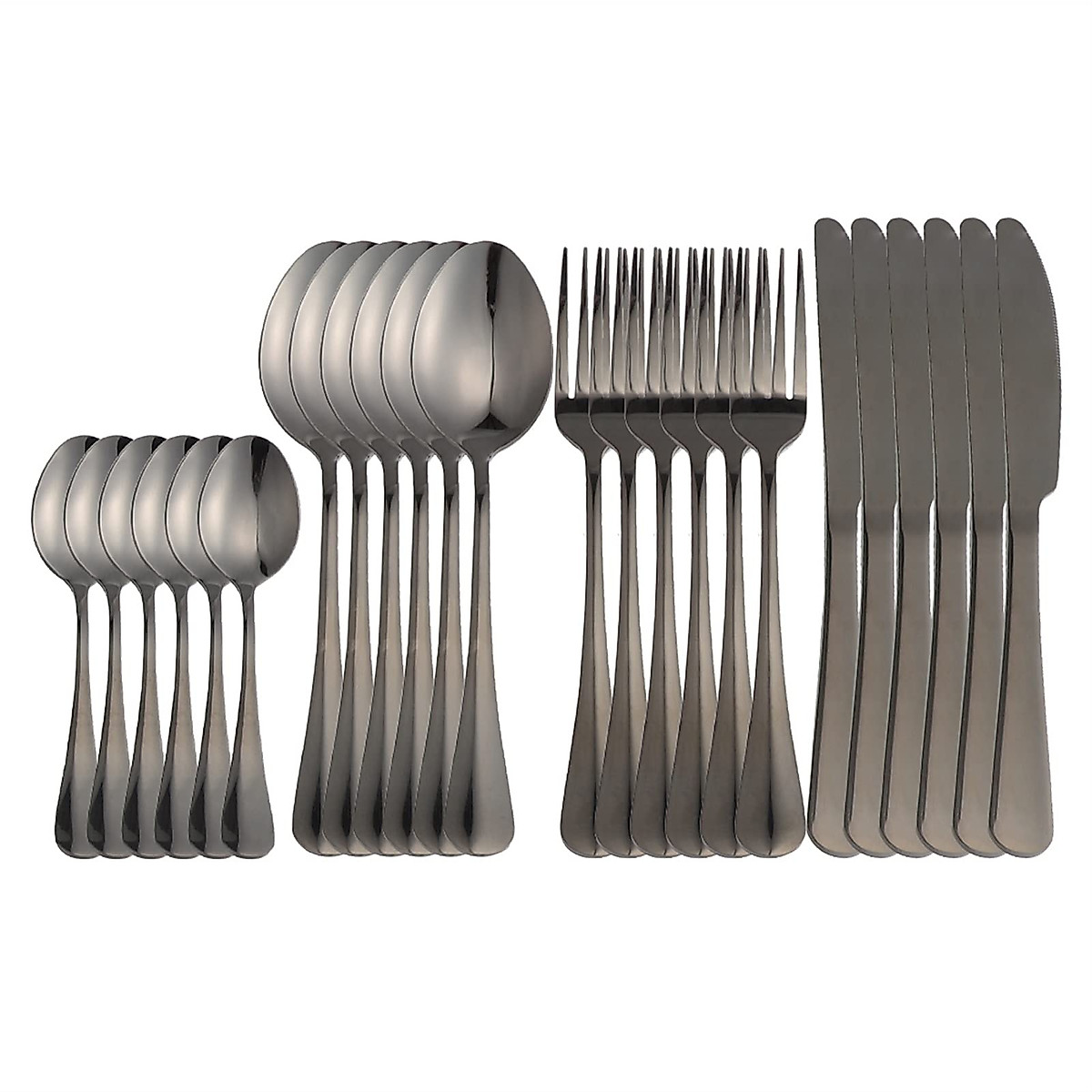 FNDY Fork Spoons Knives Stainless Steel Cutlery Set Black Tableware Dishwasher Safe Cutlery Set 24 Pieces Coffee Spoon Cutlery Knives and Forks Mixed Cutlery Sets (Color : Black gold 24pcs)