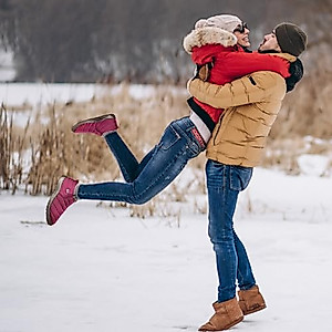 Lazzy Womens Winter Snow Boots, Faux Fur Velcro Ankle Short Booties, Anti-Slip Velour Cuff Sock Knit Boots for Indoor Outdoor Purple Size 7.5