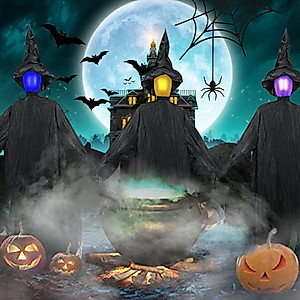 Set of 3 Halloween Witch Decoration, Light Up 6 FT Holding Hands Screaming Witches Sound-Activated Sensor, Scary Witch with Stakes for Garden Yard Haunted House Porch