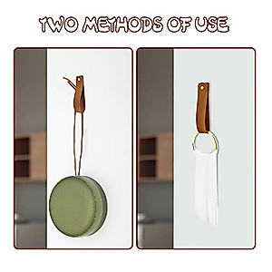 Abeillo Leather Wall Hook, Wall Hanging Strap Towel Ring PU Leather Curtain Rod Holder Towel Holders for Wall Leather Loop Strap Holder Towel Bar Rack Storage, Bathroom Kitchen Supplies (Brown)