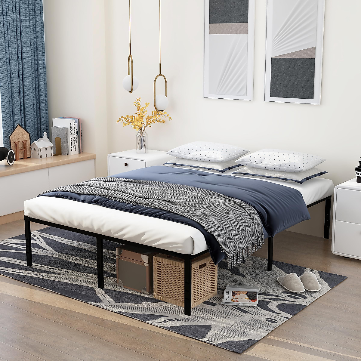 Yedop 18 Inch Full Size Metal Bed Frame, Full Bed Frame No Box Spring Needed, 2500 lbs Heavy Duty Steel Slat Support, Non-Slip, Noise Free, Sturdy Metal Bed Frame, Black