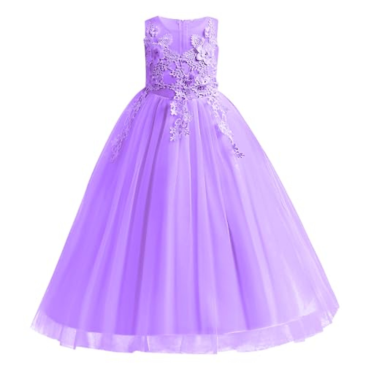 Toddler Baby Girls Flower Lace Long Princess Christmas Formal Dress for Kids Wedding Bridesmaid Pageant Birthday Party Suit Communion Puffy Tulle Dance Sundress Playwear Light Purple 11-12 Years