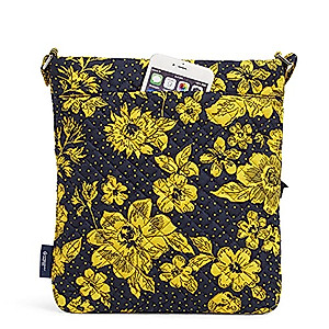 Vera Bradley Women's Cotton Collegiate Triple Zip Hipster Crossbody Purse (Multiple Teams Available), University of Michigan Navy/Gold Rain Garden - Recycled Cotton, One Size