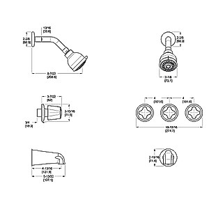 Pfister LG01-3110 3 Tub & Shower Faucet with Metal Knob Handles, Polished Chrome