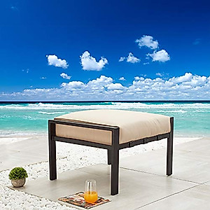Festival Depot Dining Outdoor Patio Bistro Furniture Ottoman Footstool with Slatted Steel Frame Legs with Embed Premium Fabric Soft & Comfortable 4.3" Cushion Foot Rest for Garden Yard All-Weather
