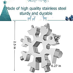 Snowflake Multi Tool,Stainless Steel Snowflake Tool,18 in 1 Snowflake Multi tool with Waterproof Storage Bag,Key Ring and Carabiner Clip,Christmas Gift Box