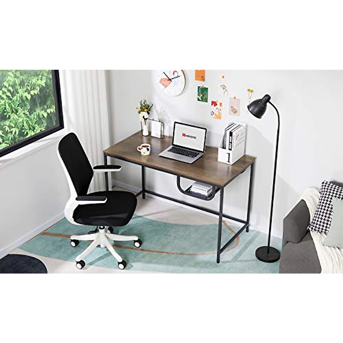 WOHOMO Computer Desk 47 Inch Easy Assembly Desk with Shelves Study Writing Table Simple Modern Home Office Desk, Walnut