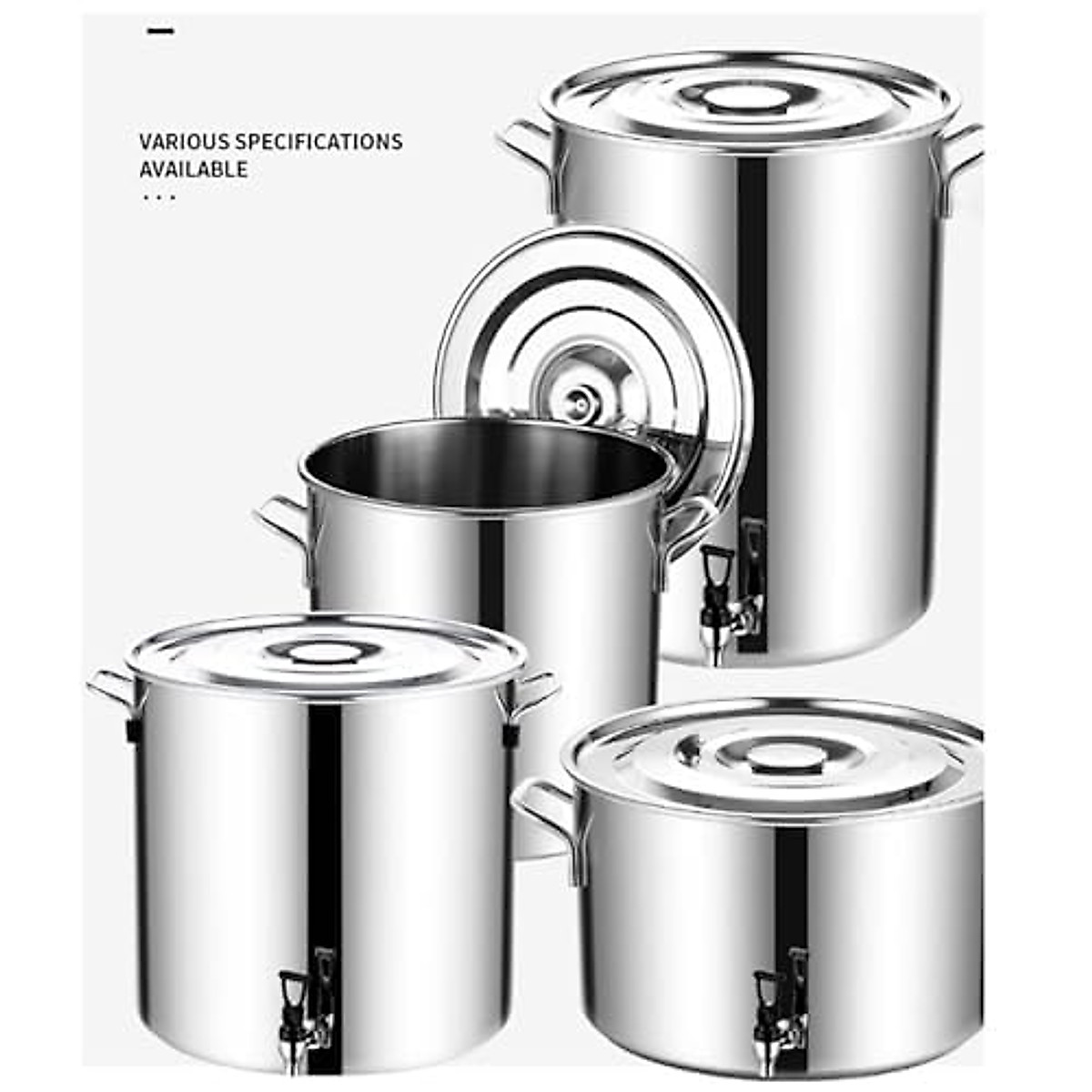 Stainless Steel Stock Pot Stock Pot With Spigot, Round Stock Pot With Soft-Touch Handles, Stainless Steel Soup Stockpot Composite Bottom 5-90L Wine Bucket,Thicken Milk Can With Tap S(Size:20*20cm(5L))