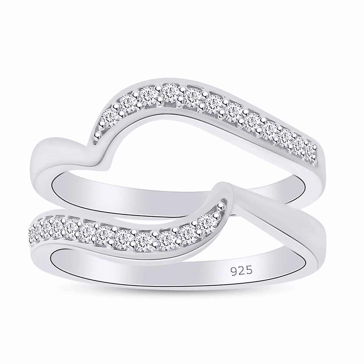 SAVEARTH DIAMONDS 1/5 Carat Round Cut Lab Created Moissanite Diamond Enhancer Guard For Engagement Wedding Ring In 14K White Gold Plated 925 Sterling Silver (G-H, VVS1, 0.20 Cttw) Size - 8