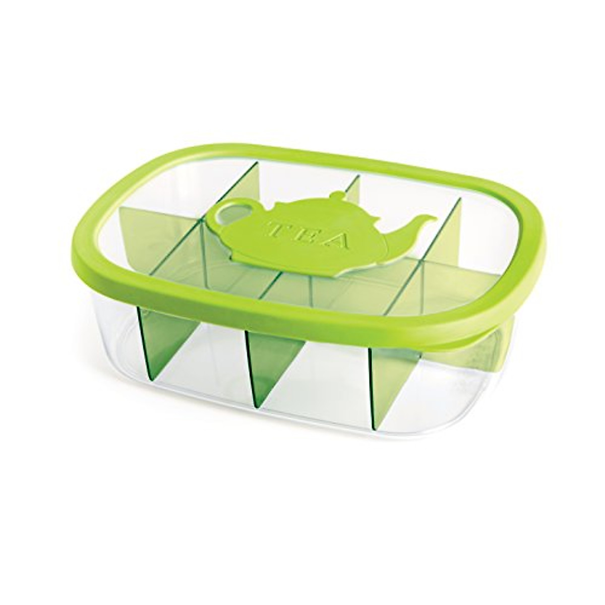 Snips, Green Tea Bag Airtight Storage Box with Removable Dividers, 11.22" x 8.07" x 1.77"