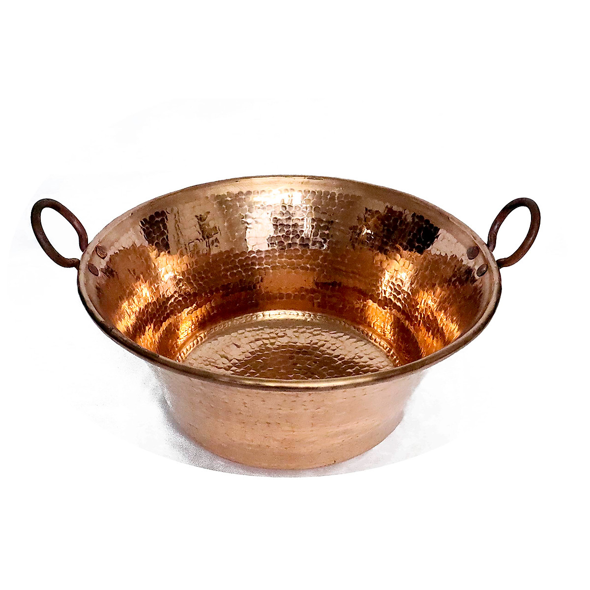 CELLY PARTY 16" Authentic and Cazo De Cobre Original Para Carnitas Large Heavy Duty Gauge Copper Pot Hand Hammered Made in Mexico 100% Copper Wok Jam Pan