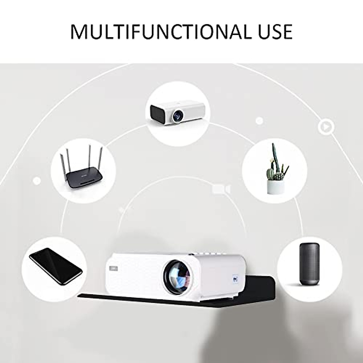 OLizee® Drill-Free Wall Mount Floating Display Shelf with Cable Hole Baby Monitor Projector Wall Shelf Video Camera Wall Holder WiFi Router Storage Shelf Smart Speaker Wall Shelf Large