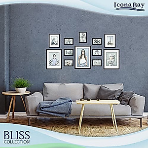 Icona Bay 11x17 Black Picture Frame Fits 16x10 Photos with Mat to 9x14 Image, Modern Style Wood Composite Poster Frame, Wall Mount Only, Bliss Collection