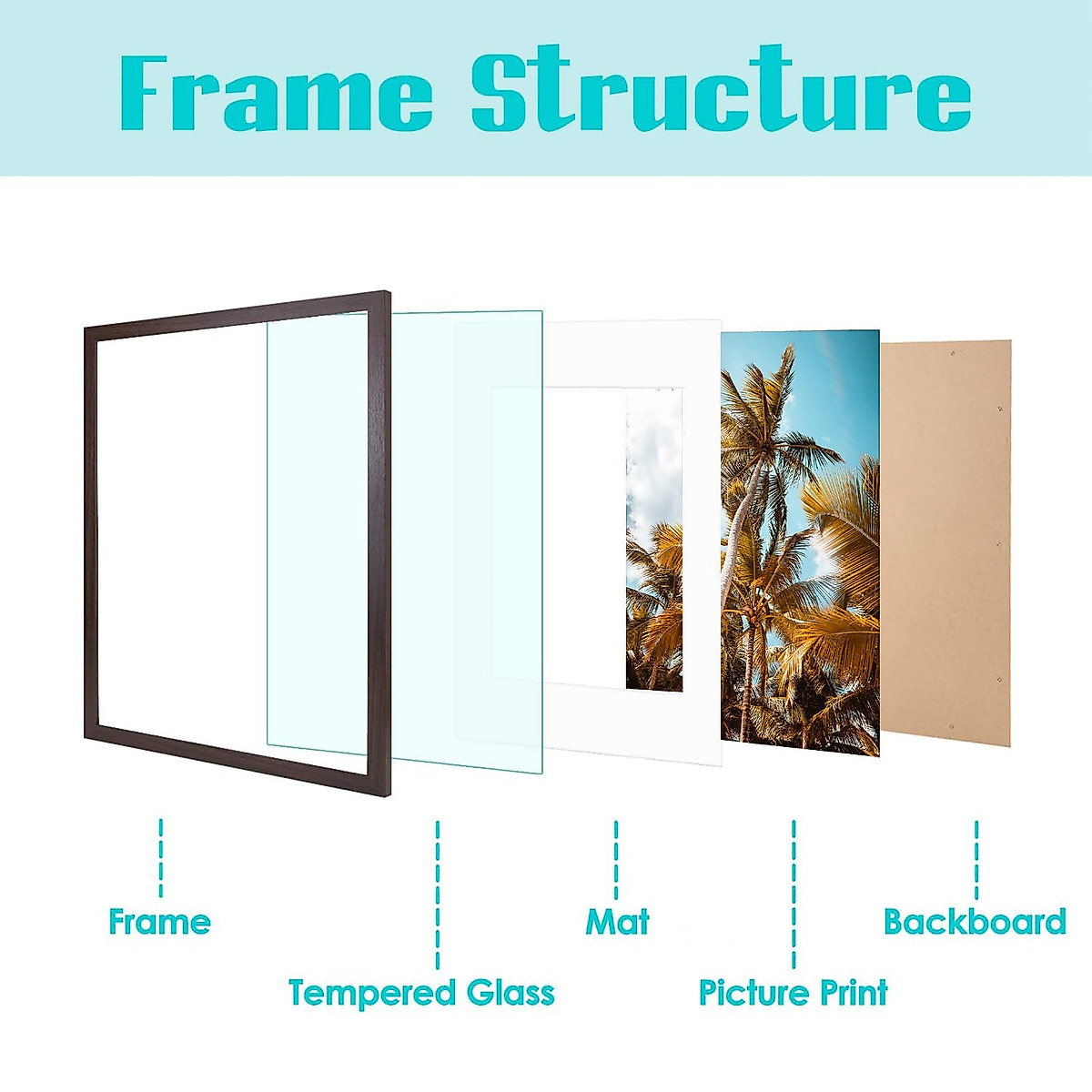 Frametory, 16x20 Picture Frame with Mat for 11x14 Picture- - High Definition Glass Wide Molding - Preinstalled Wall Mounting Hardware (Brown, 2 Pack)