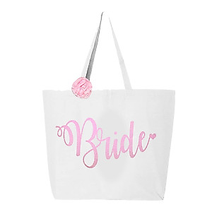 Classy Bride Glitter Tote Bride Bag - White and Pink