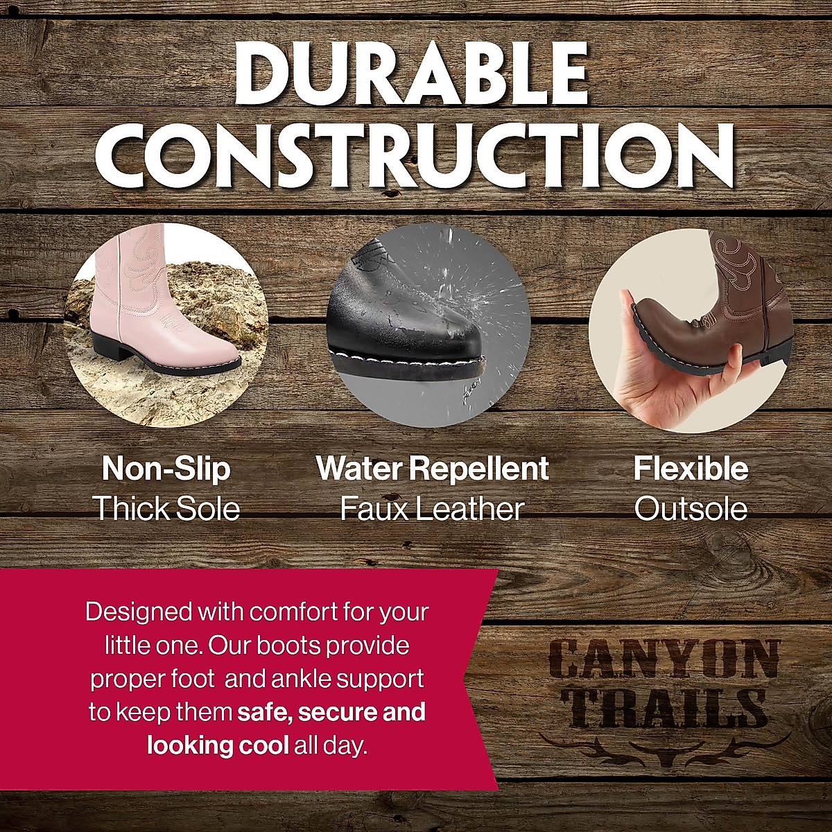 Premium Kids Cowboy Boots - Comfort Fit Toddler Cowboy Boots - Boys and Girls Cowboy Boots Durable & Stylish Western Wear for Young Riders (Brown)