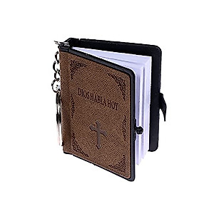 ORNOOU 8 Pieces Holy Bible Book Leather Keychain Mini English Bible Key Chain Believer Keyring