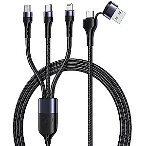6FT 100W USB C Multi Fast Charging Cable QC 6A USB C pd Multi Cable 3 in 1 Charging Cord Adapter with Lightning/Type-C/Micro USB Port Connectors, Multi Charger Cable for Laptop/Tablet/Phone