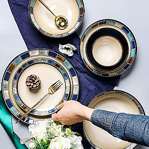 Porcelain Dinnerware SetKitchen Tableware Set,Ceramics Dinnerware Sets, Plates and Bowls Sets | 26 Pcs Blue Kiln Change Glaze Dishes Set - Colorful Plates for Family Outdoor Party