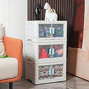 ELUCHANG Collapsible Storage Bins with Lids, Storage Bins 47Qt. Foldable Stackable Storage Box for Organization with 2 doors, 4 Wheels& Secure Buckle(Double Doors, 47Qt.)