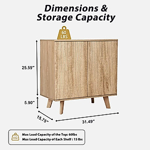 affeivul Accent Storage Cabinet, Modern Accent Buffet Cabinet with Adjustable Shelves, Freestanding Sideboard with Double Doors, Accent Cabinet with 2 Doors for Hallway Entryway Living Room (Natural)