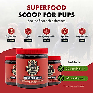 Daybreak Nutrition Fiber for Dogs Psyllium Husk, Beet Root, Dandelion Root, and Prebiotics to Aid in Relief from Diarrhea, Constipation, Anal Gland Issues, and Scoots