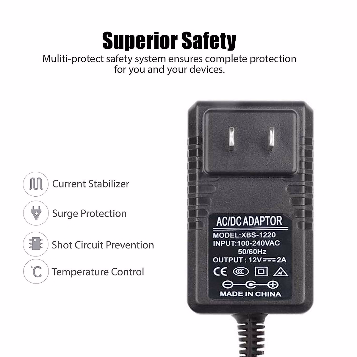 12V Charger Cord for Spectra S1 / S2 / SPS100 / SPS200 / M1 Baby Breast Pumps Power Cord, Not for Spectra S9 Plus 9V / Spectra S1 Plus