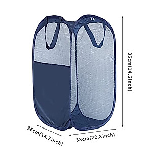 Nvatorfox 2 Pack Pop Up Storage and Laundry Hamper, Mesh Popup Laundry Hamper Portable, Durable Handles Collapsible for Storage and Easy to Open, for The Kids Room, College Dorm or Travel (Blue)