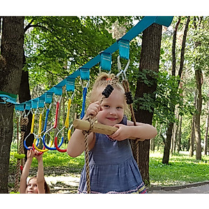 Wooden Rope Ladder for Kids with Ground anchoring - Lenght 6.5'(2m) Width 16"(40cm) - Outdoor or Indoor Climbing Rope Ladder for Ninja Slackline, Backyard, Playground, Home Gym, Park, Treehouse