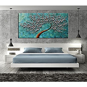 YaSheng Art - 100% hand painted Oil Painting On Canvas Texture Palette Knife silver Flowers Paintings Modern Home Decor Wall Art Painting 3D Abstract Artwork Paintings (20x40inch)